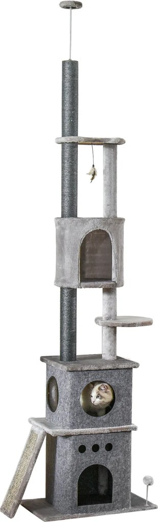 PawHut Kočičí strom stropní vysoký s hračkami, sisal a plyš, výškově nastavitelný 60 x 40 x 225-255 cm | Aosom