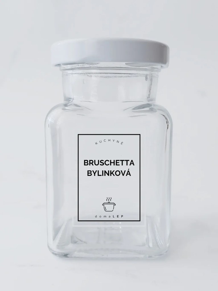 Samolepka na kořenky BRUSCHETTA BYLINKOVÁ průhledná 3 × 4 cm tučné písmo