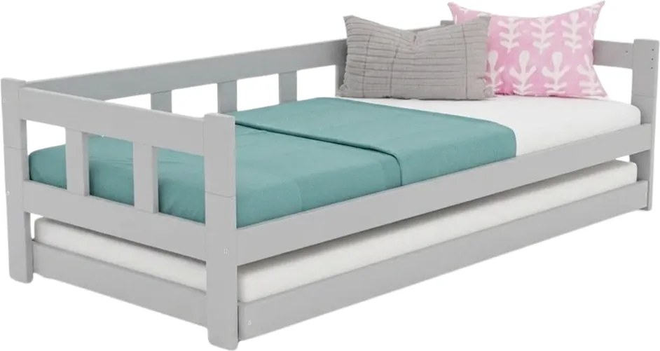 Benlemi Dřevěná jednolůžková postel FENCE 4v1 se zábranou a přistýlkou Zvolte barvu: Nelakovaná, Zvolte rozměr: 90x190 cm, Zvolte zábranu: S jednou zábranou vpravo
