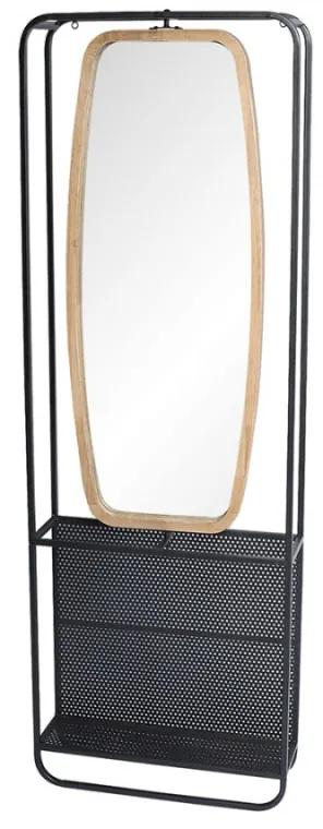 Zrcadlo v dřevěno-kovovém rámu s policemi Hendricus – 54x16x160 cm