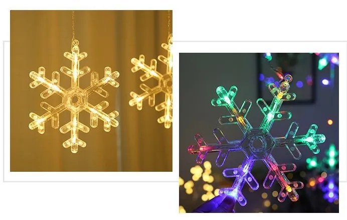 Vnitřní LED vánoční závěs - sněhové vločky , 3m, 138 LED, různé barvy na výběr Barva: Studená bílá