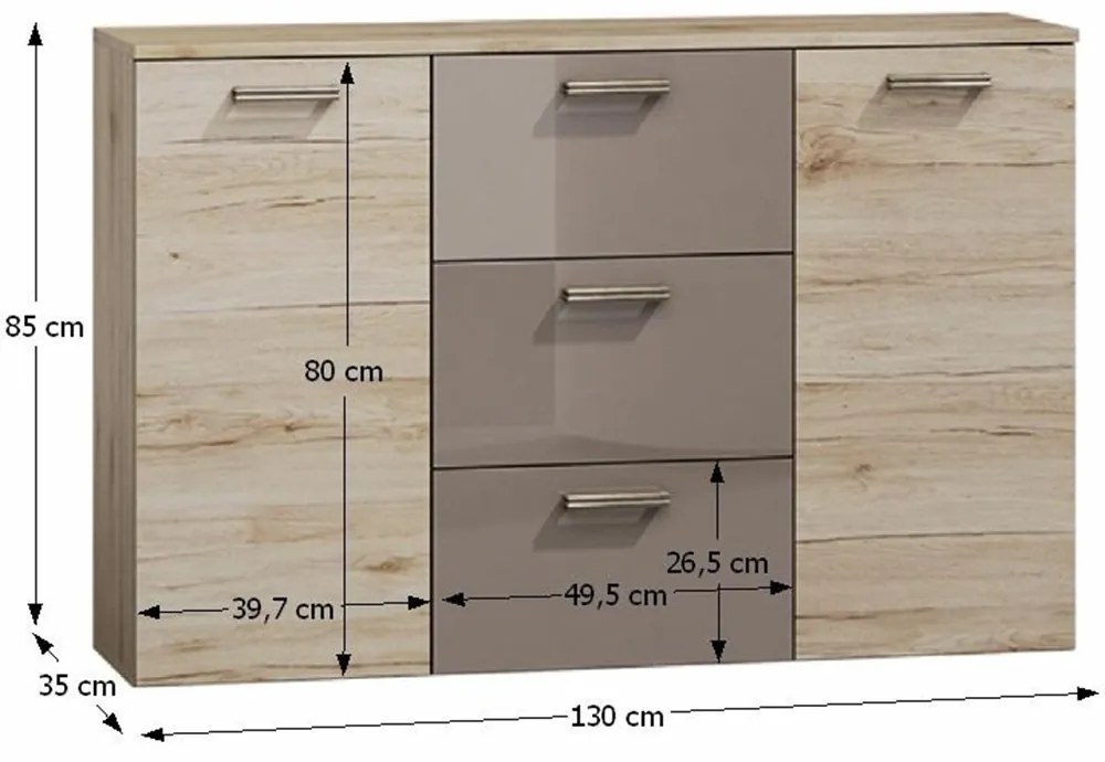 Kondela Komoda, dub san marino / latte vysoký lesk HG, ASSOR