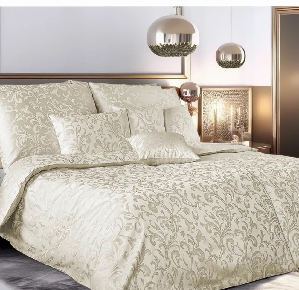 Luxusní damaškové povlečení s ornamenty smetanové: 1x 200x220cm, 2x 70x90cm