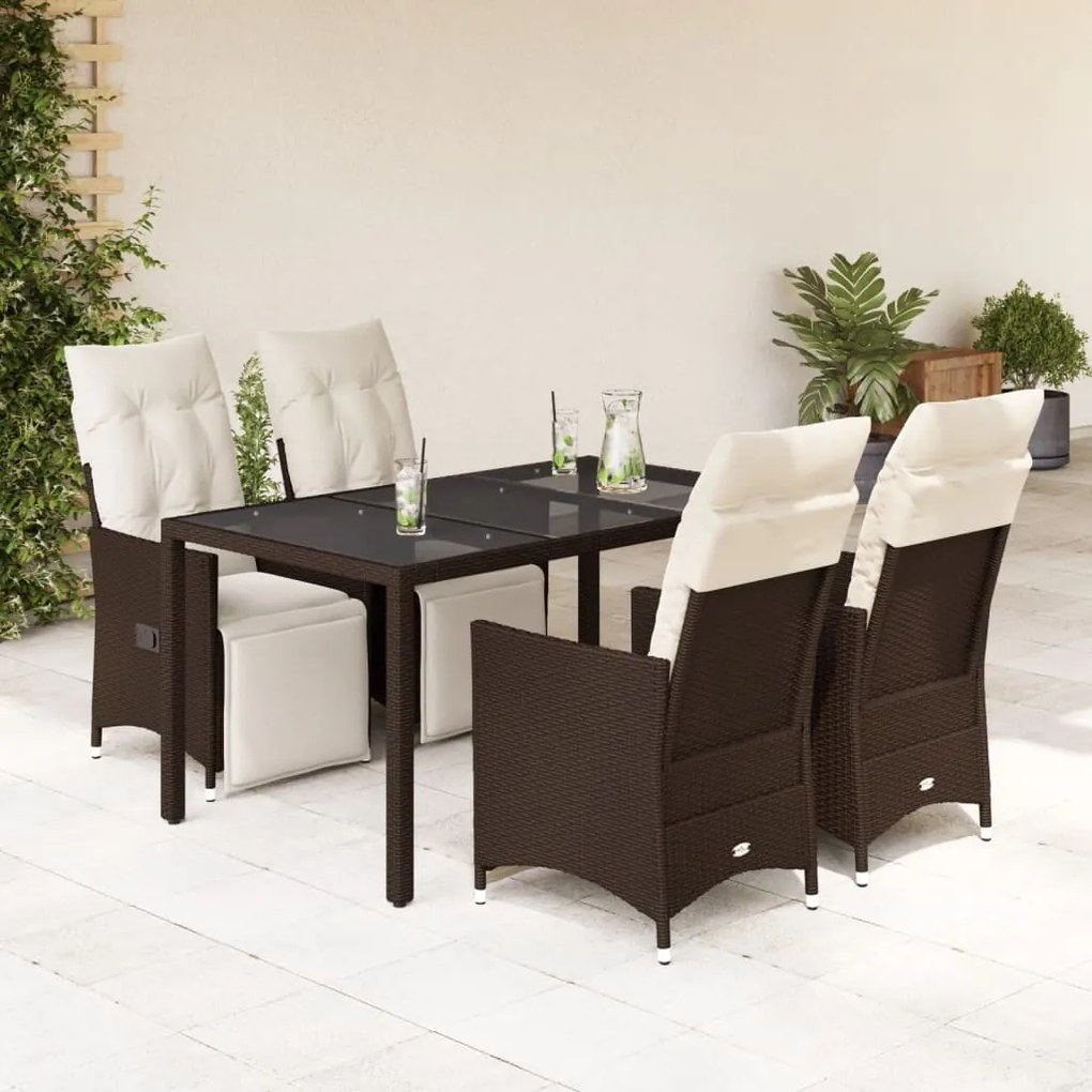 5dílný zahradní bistro set s poduškami hnědý polyratan 3276917