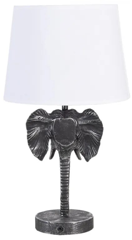 Stříbrno bílá stolní lampa s hlavou slona – 25x25x41 cm
