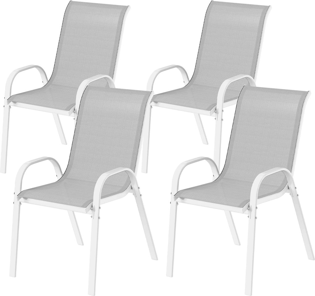 Outsunny Set 4 Klasických Zahradních Křesel - Stohovatelná Židle do Zahrady s Dýchacím Textilním Potahem, Ocelový Rám, Područky a Opěrka 54x71x93 cm Š
