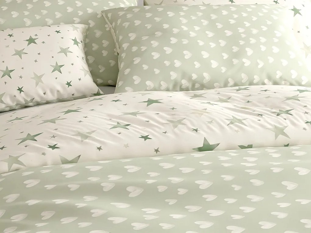 Povlečení z mikrovlákna STARS HEARTS zelené Rozměr povlečení: 70 x 90 cm | 140 x 220 cm