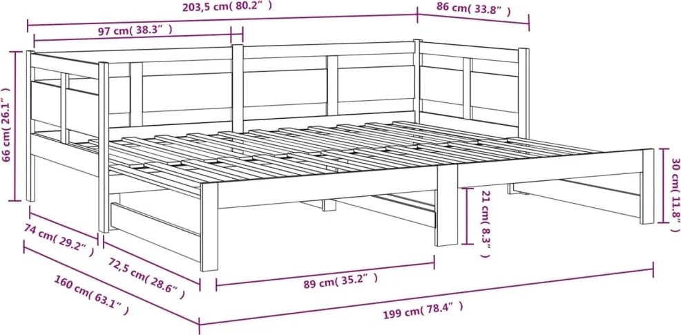 vidaXL Výsuvná postel masivní borovice 2x (80 x 200) cm [820319] Barva: Přírodní