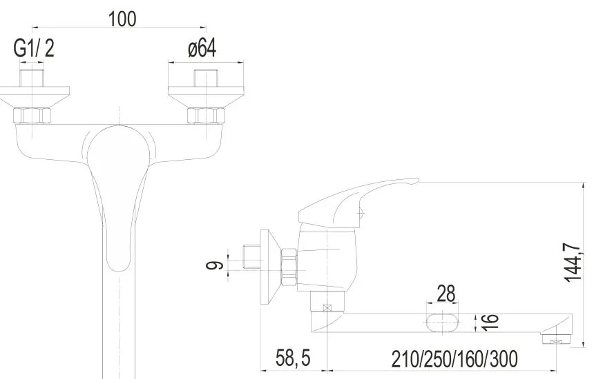 Mereo Mereo, Dřezová nástěnná baterie, Lila, s ramínkem plochým rovným 160 mm, chrom, CBEE302A02