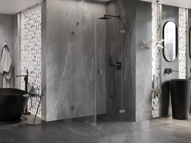 Mexen Lunar, výklopný sprchový kout pravý 100 x 100 cm, 8mm čiré sklo, profil grafit broušený, 834-100-100-66-00-P