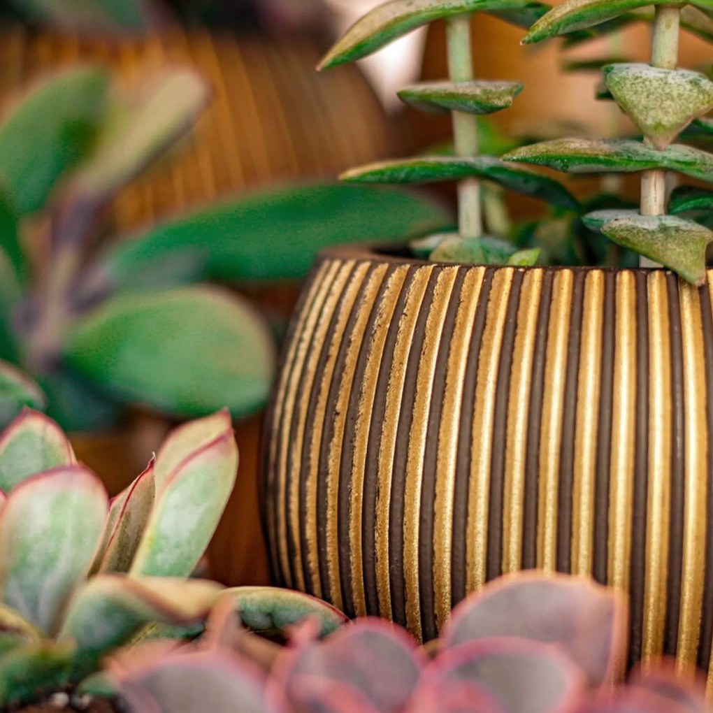 Capi Nature Groove Vase Ball Black Gold Ø 21 cm / V 19 cm