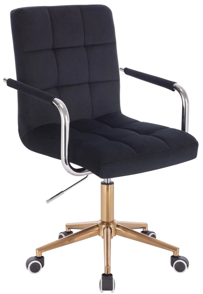 LuxuryForm Židle VERONA VELUR na zlaté podstavě s kolečky - černá