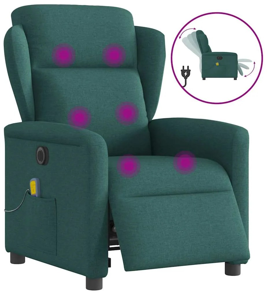 Elektrické masážní polohovací křeslo tmavě zelené textil 3303130