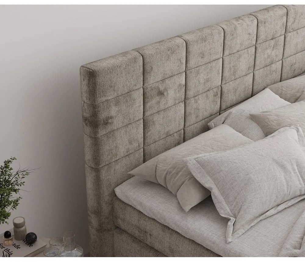 Světle hnědá boxspring postel s úložným prostorem 140x200 cm Ava – Maison de Rêve