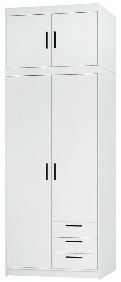 Šatní skříň ELENA 2D 3S + nástavec | 89,7 cm | bílá