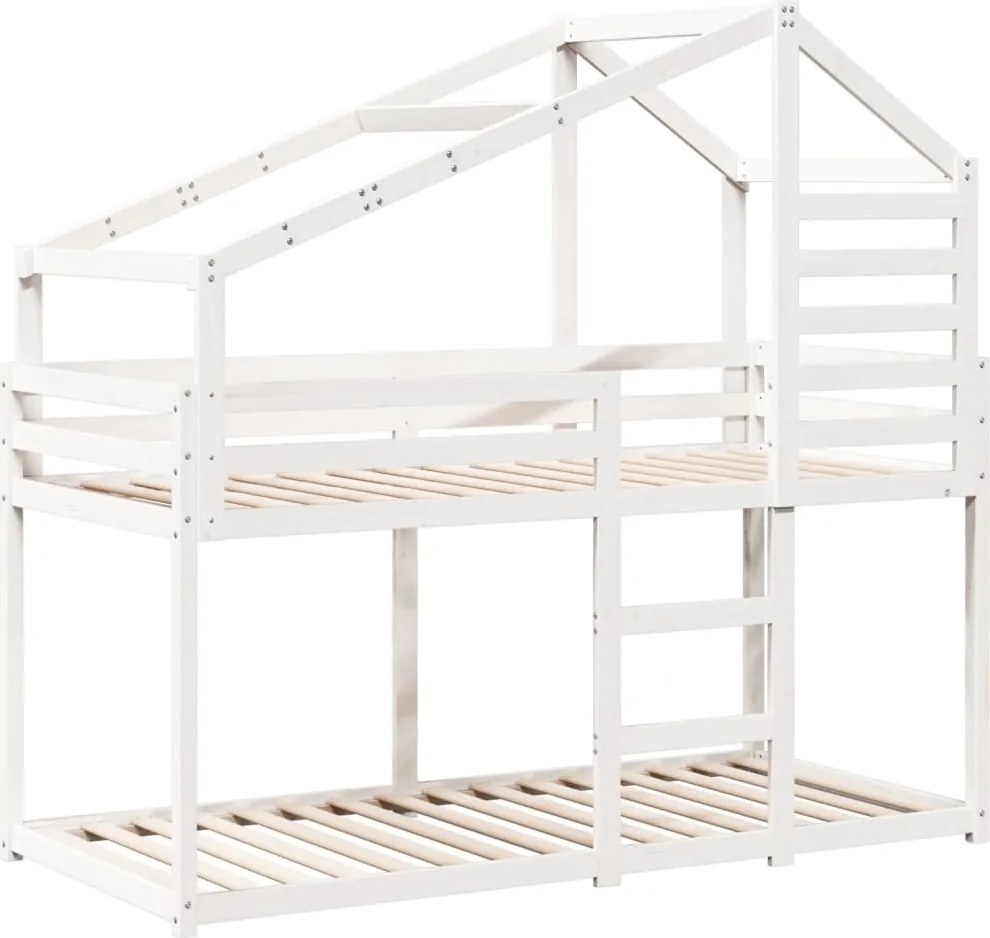 Patrová postel se střechou bílá 80x200 cm masivní borové dřevo 3281959