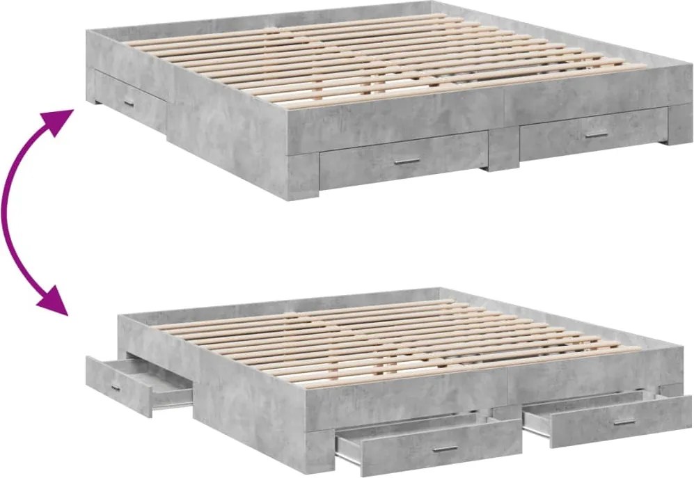 Rám postele se zásuvkami betonově šedý 200 x 200 cm kompozit 3280359