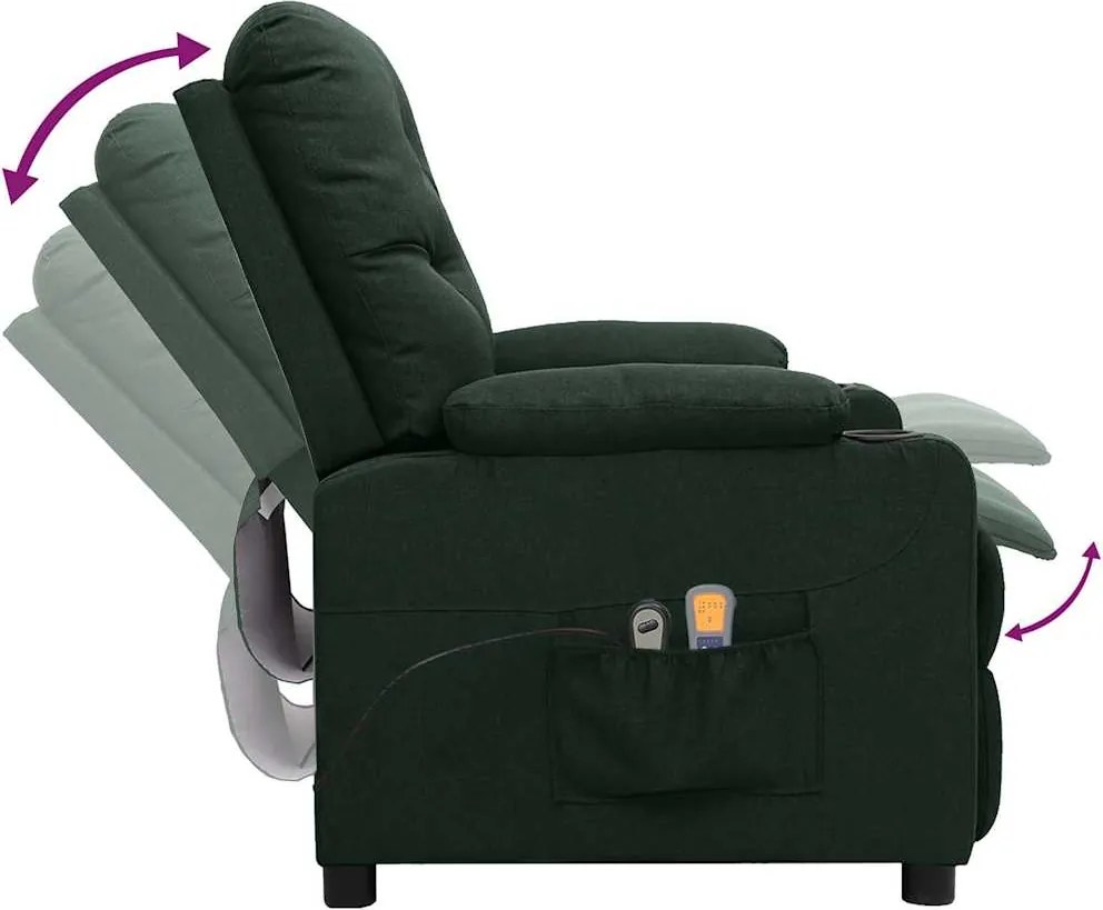 Elektrické masážní křeslo tmavě zelené textil 3098857