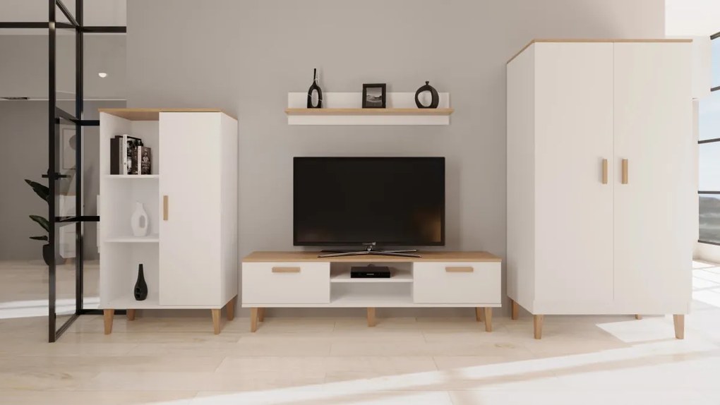 TV stolek DENVER 160 cm bílý/dub hickory