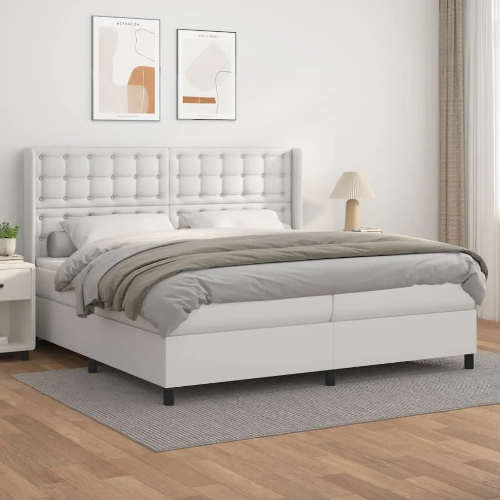 Box spring postel s matrací bílá 200x200 cm umělá kůže 3132520