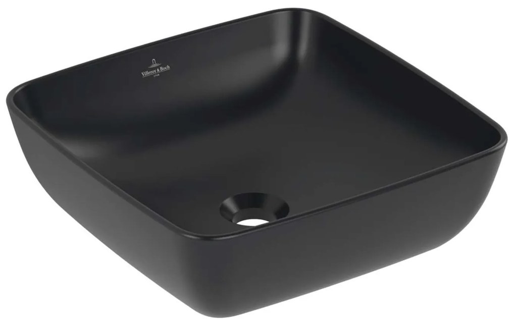 Villeroy & Boch Artis - Umyvadlo na desku 41x41 cm, bez přepadu, bez otvoru pro baterii, CeramicPlus, Pure Black 417841R7