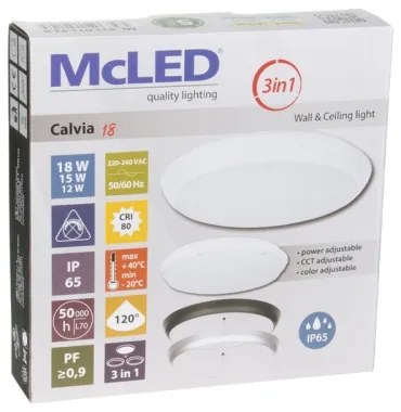 LED svítidlo McLED Calvia 18 12/15/18W CCT 3000/4000/6000K IP65 bílá/černá/stříbrná ML-411.011.42.0
