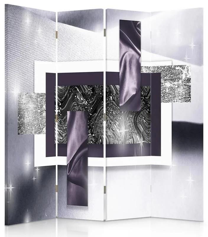 Ozdobný paraván Abstraktní fialová šedá - 145x170 cm, čtyřdílný, klasický paraván