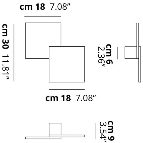 Lodes Puzzle Double Square, svítidlo pro nepřímé osvětlení, 2x15W LED 3000K stmívatelné, černá, 30x30cm