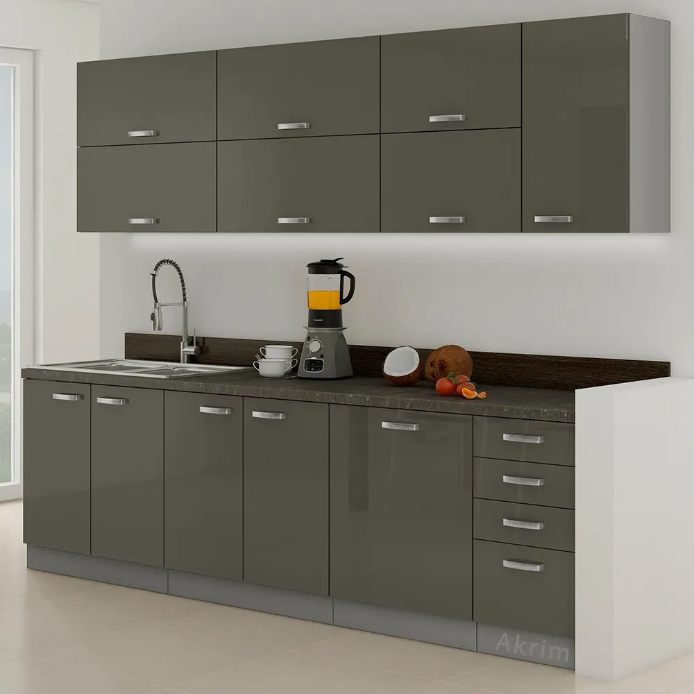 GREY gr | dolní skříňka 60 D 3S zásuvková | 60 cm | PREMIUM BOX | světle šedá/tmavě šedá lesk