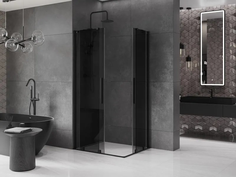 Mexen Velar Duo, sprchový kout s posuvnými dveřmi 90 x 80 cm, 8mm šedé sklo, černá matná, 871-090-080-42-70