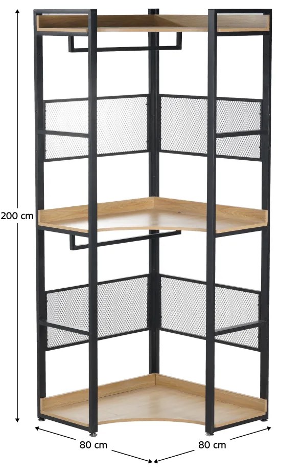 Kondela Rohový regál s policí, dub/černá, KILOS NEW TYP 5