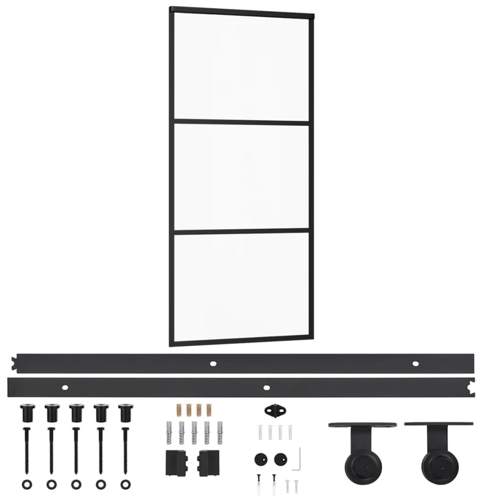 vidaXL Posuvné dveře s kováním ESG sklo a hliník 90 x 205 cm