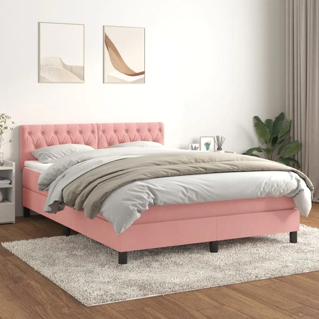 Box spring postel s matrací růžová 140x200 cm samet,  3141490