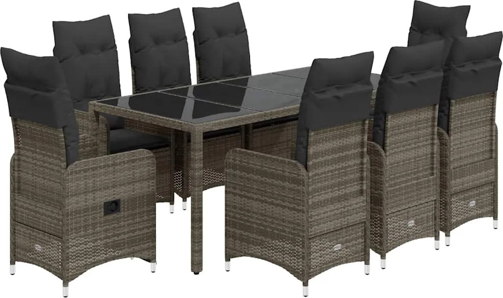 9dílný zahradní bistro set s poduškami šedý polyratan 3277039