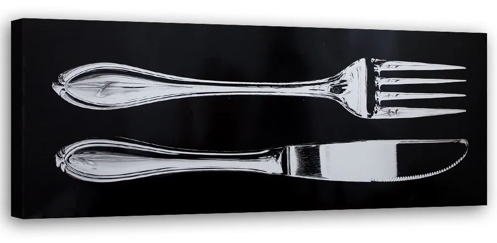 Obraz na plátně Příbory Vidlička Nůž Stříbro - 150x50 cm