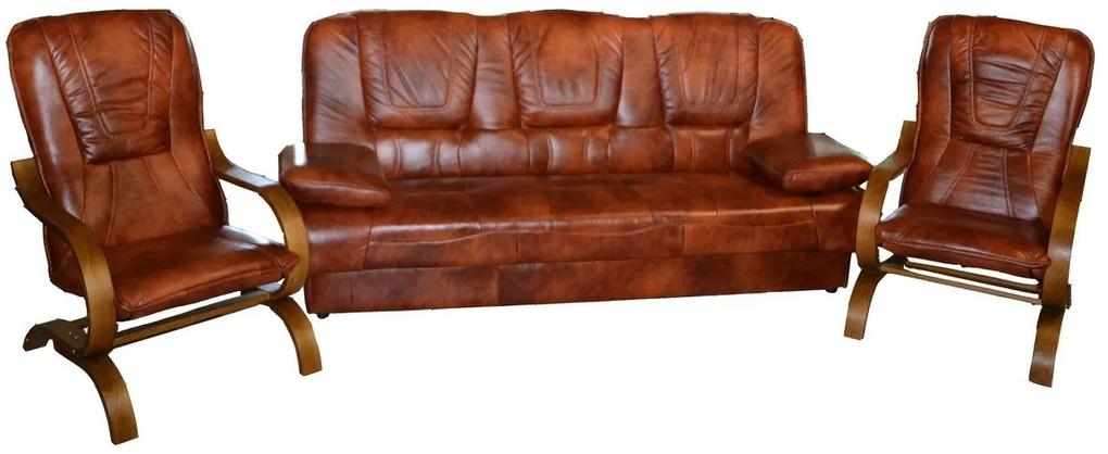 Casarredo - Komfort nábytek Rozkládací sedací souprava ERIKA 3+1 s úložným prostorem, kůže | potah: Kůže S-38,Vyberte si moření dřeva:: moření ořech