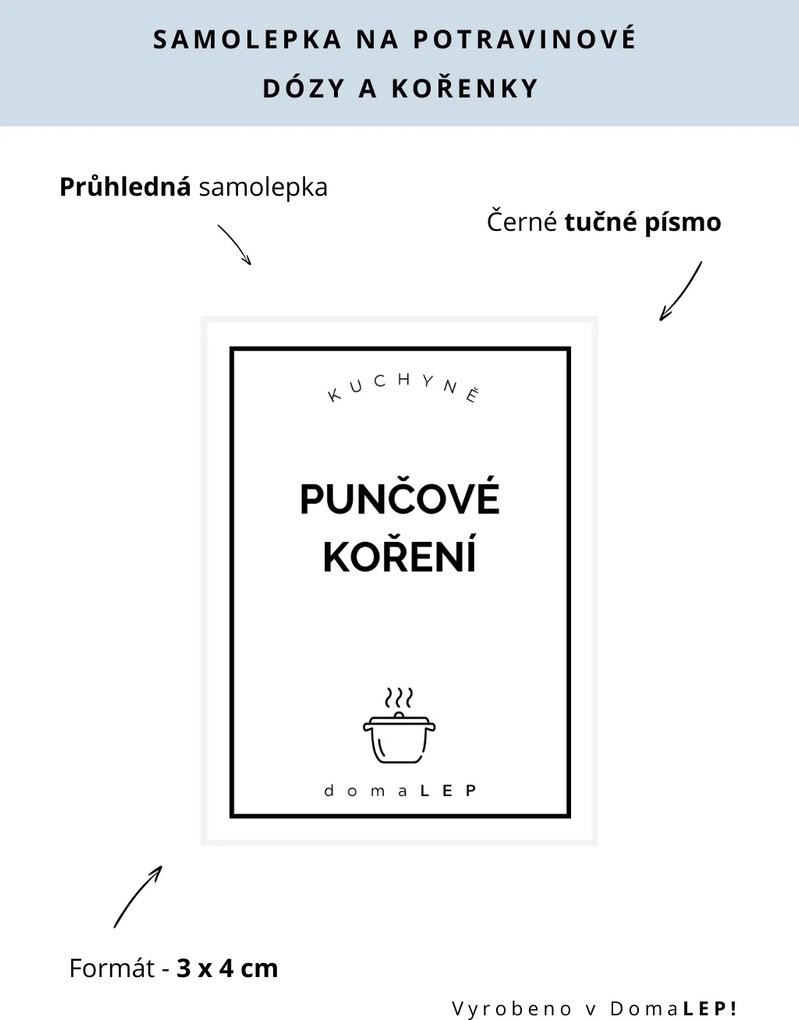 Samolepka na kořenky PUNČOVÉ KOŘENÍ průhledná 3 × 4 cm tučné písmo