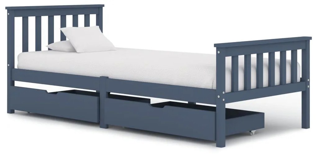 3060703 vidaXL Rám postele se 2 zásuvkami šedý masivní borovice 100 x 200 cm