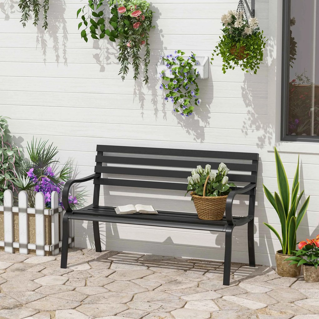 Outsunny zahradní lavička pro 2 osoby s nosností 240 kg - venkovní a vnitřní nábytek 127 x 58 x 82 cm černá