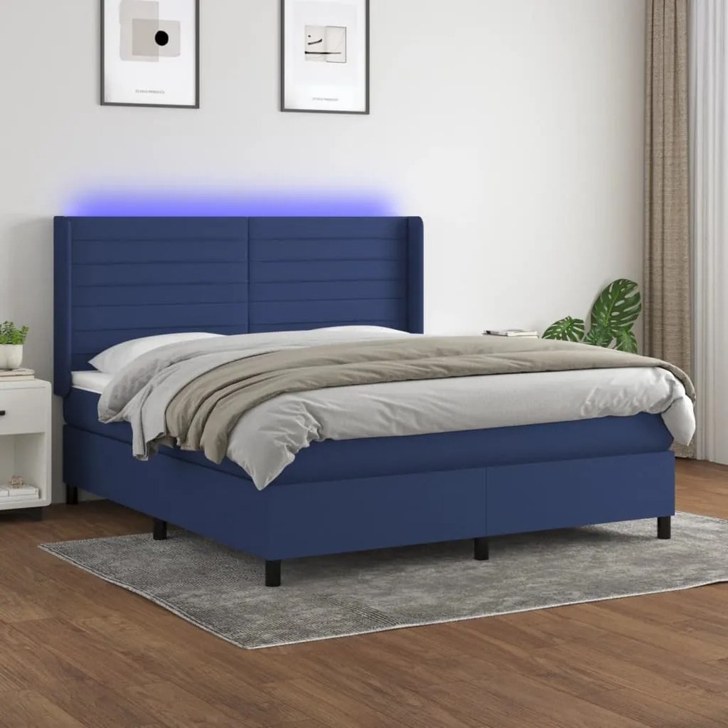 Box spring postel s matrací a LED modrá 160x200 cm textil 3138411