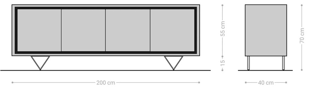 DELIFE Komoda Stonegrace 200 cm akácie přírodní 4 dvířka kamenná dýha podnož ve tvaru V
