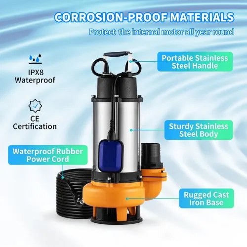ponorné čerpadlo na vodu, 2200 W 60000 l/v, s 10 m
