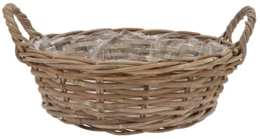 Ratanový nízký květináč /koš s uchy Ivy grey - Ø 25*13 cm