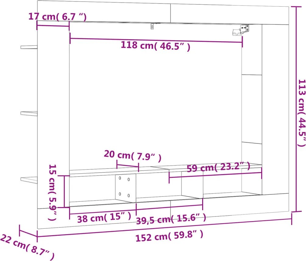 vidaXL TV skříňka 152 x 22 x 113 cm kompozitní dřevo [833724] Barva: Betonová šedá