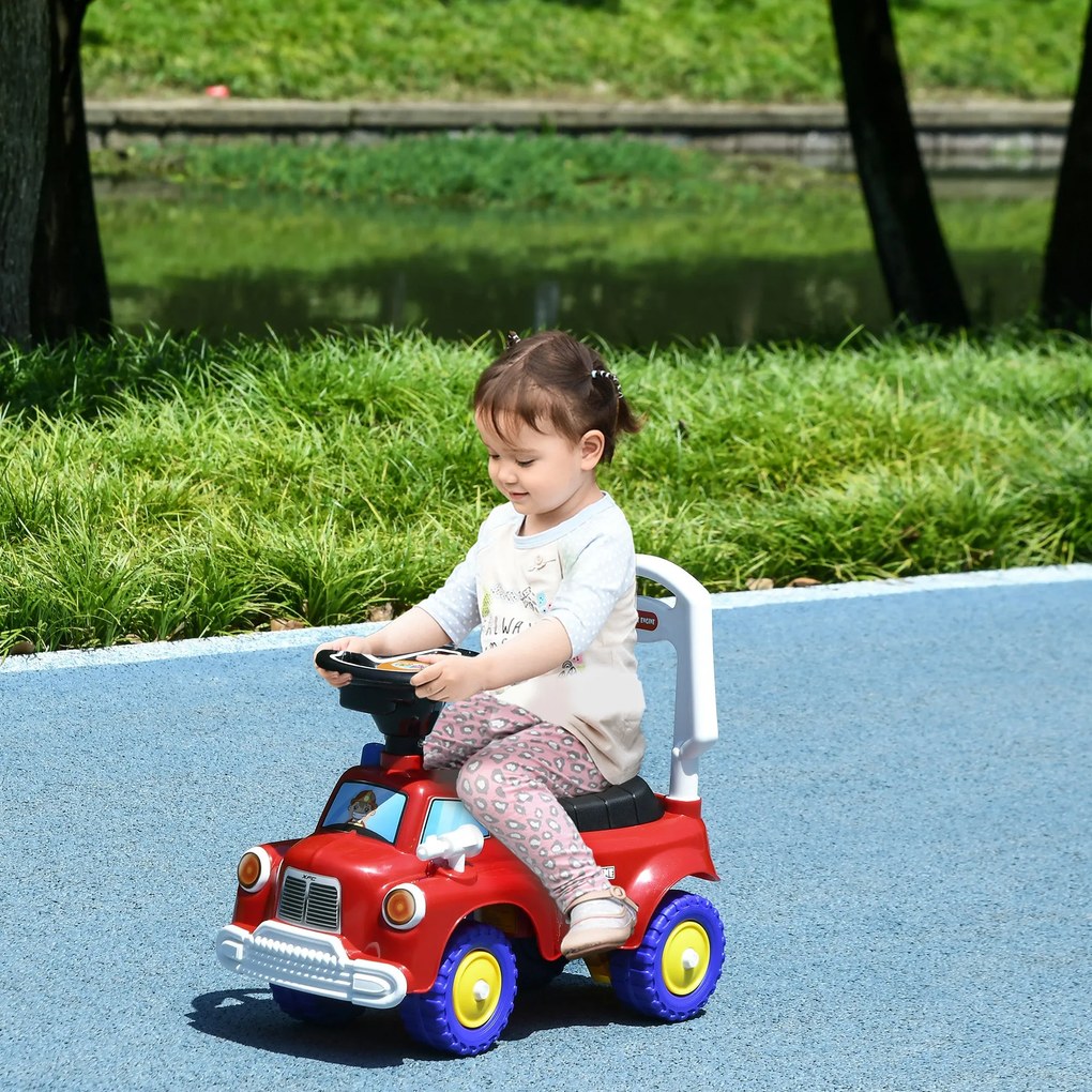 AIYAPLAY Push Car Walker Dětský požární vůz s tlačnou hračkou 18-36 měsíců Úložný prostor Světla Hudba Červená | Aosom