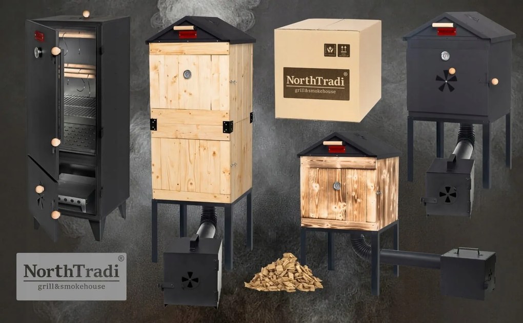 TRENDIE Udírna XXL dřevěná s kovovým komínem