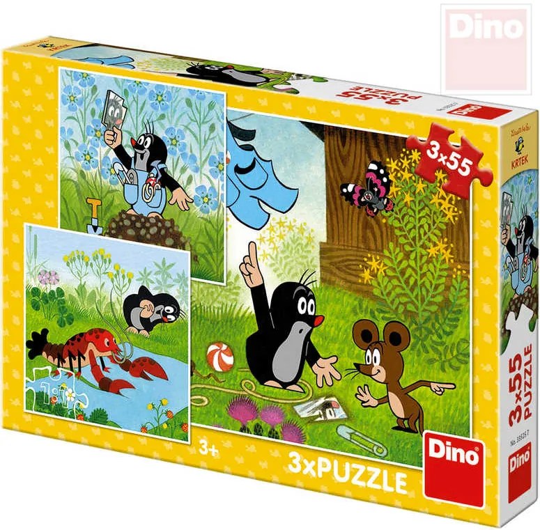 DINO Puzzle 3x55 dílků Krtek a kalhotky (Krteček) 18x18cm skládačka 3v1 dn335257