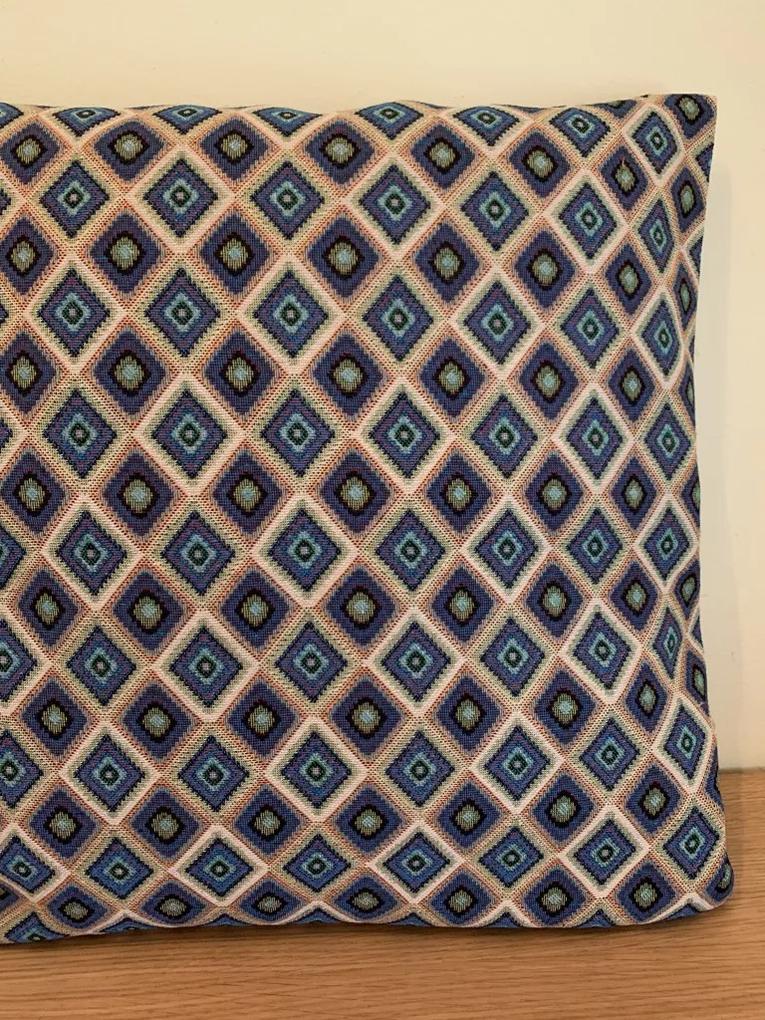 K-U ručně šitý polštářek modrozelené kosočtverce gebelin, 40 cm x 40 cm