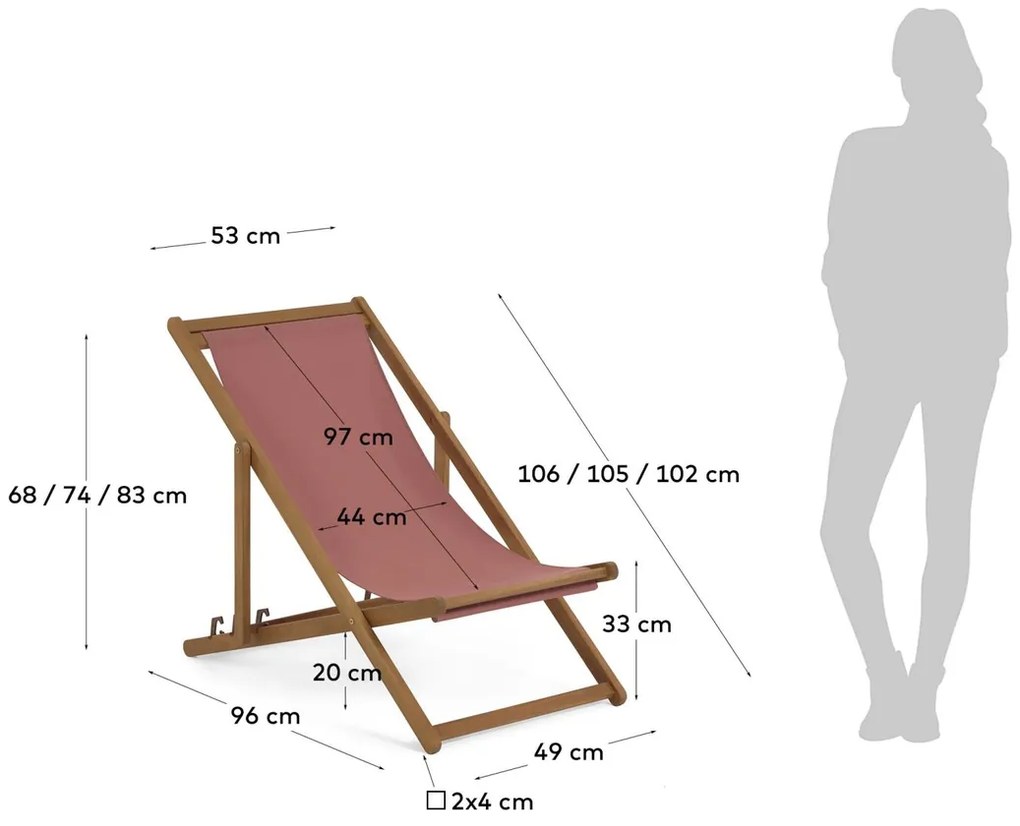 Červeno hnědé látkové zahradní skládací lehátko Kave Home Adredna