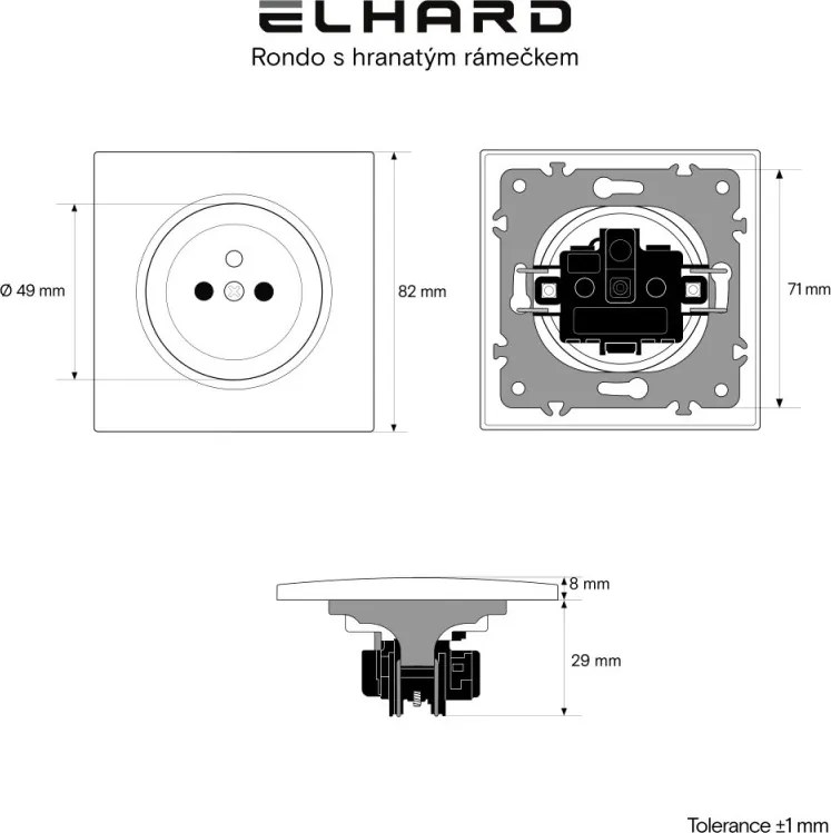 Elhard Zásuvka Rondo s hranatým rámečkem, černá - kompletní set RD6100B